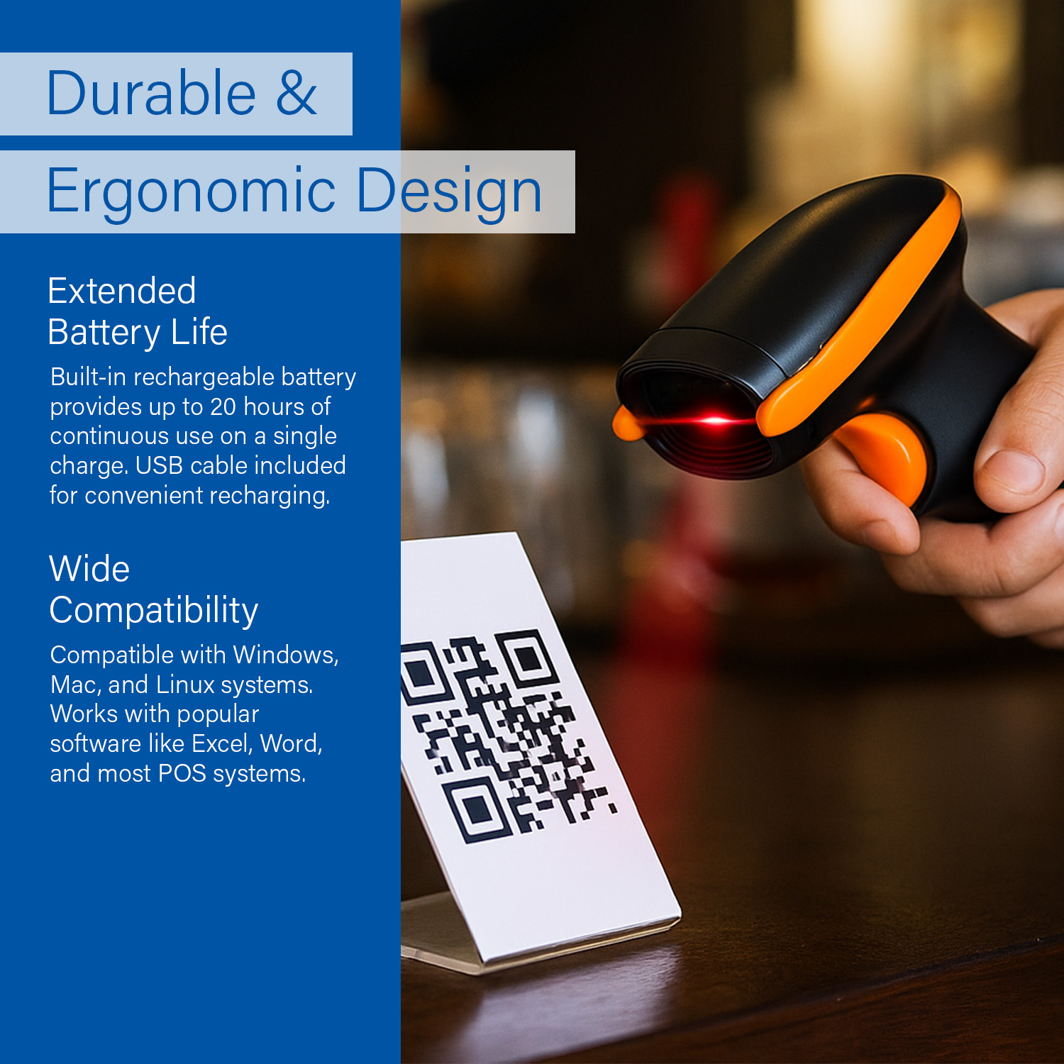 2D Wireless Barcode Scanner for Retail & Inventory